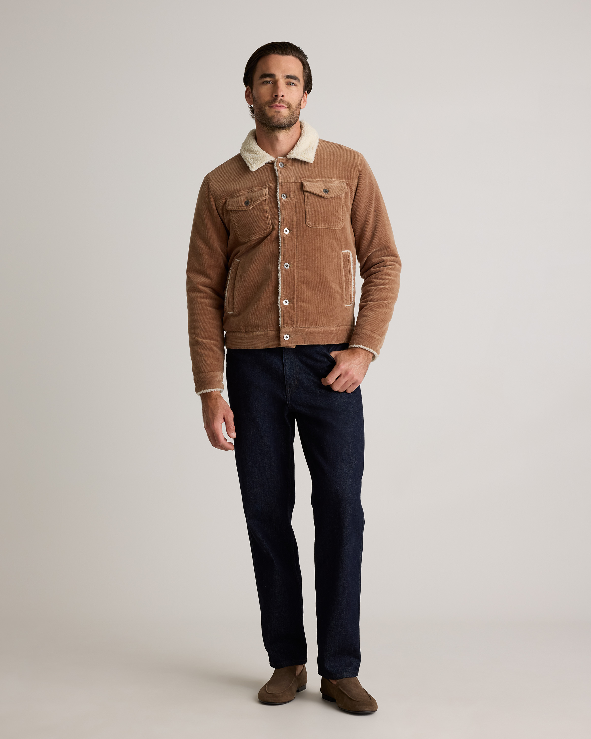 QUINCE Organic Stretch Corduroy Sherpa-Lined Trucker Jacket